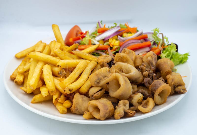 Ration of Typical Spanish Fried Calamari Rings Stock Photo - Image of ...
