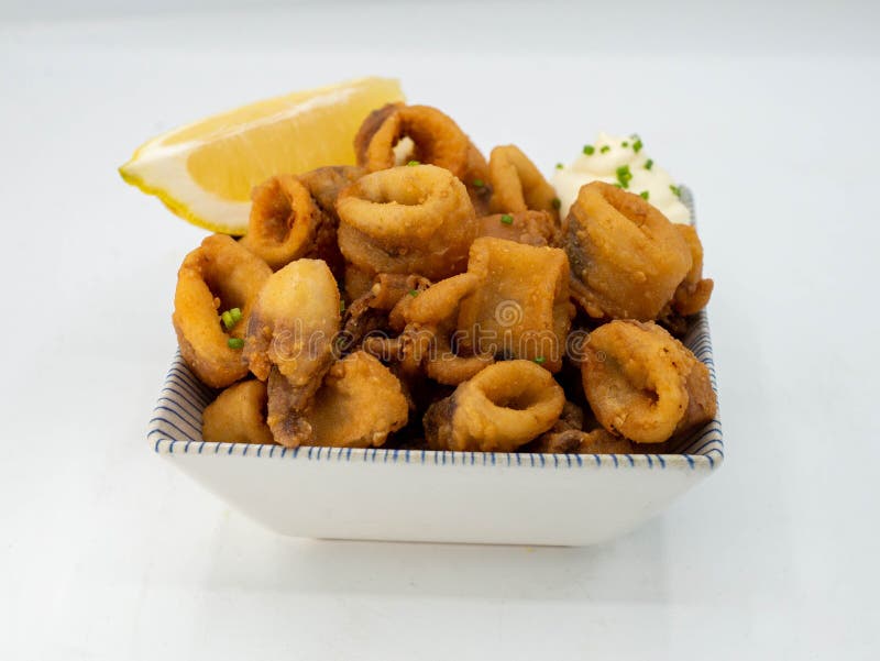 Ration of Typical Spanish Fried Calamari Rings Stock Image - Image of ...