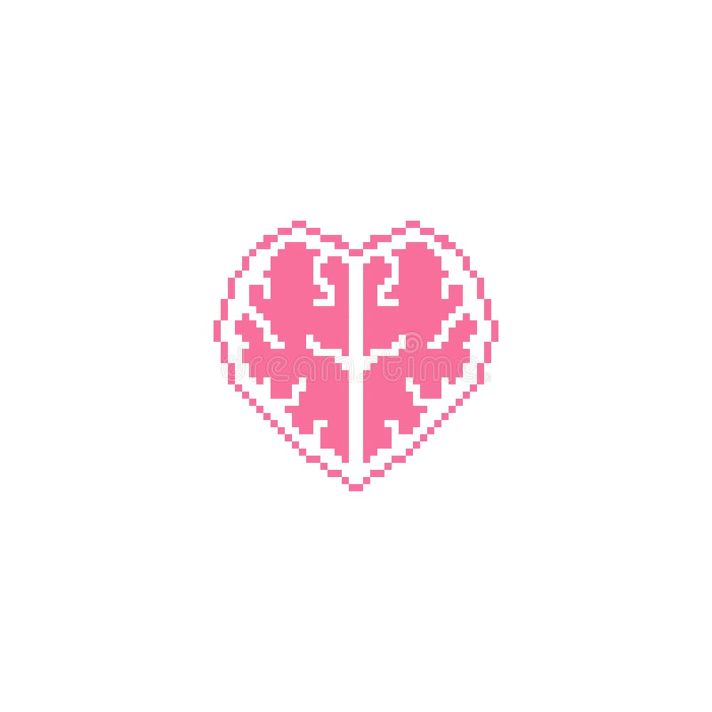 Rational Love, Brain Heart. Pixel Art Line Icon Vector Icon ...