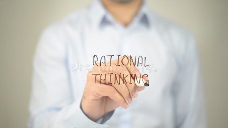 Rational Thinking , Man Writing on Transparent Screen Stock Image ...