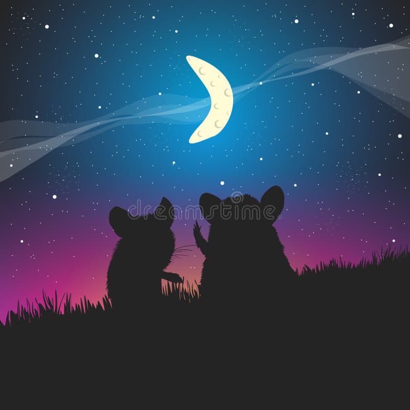 Rato E Uma Lua Crescente No Céu Ilustração do Vetor - Ilustração de ...
