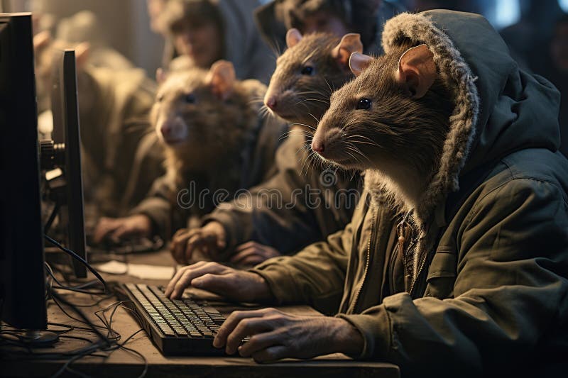 Rats Acting on Humans in Front of a Computer Stock Illustration ...
