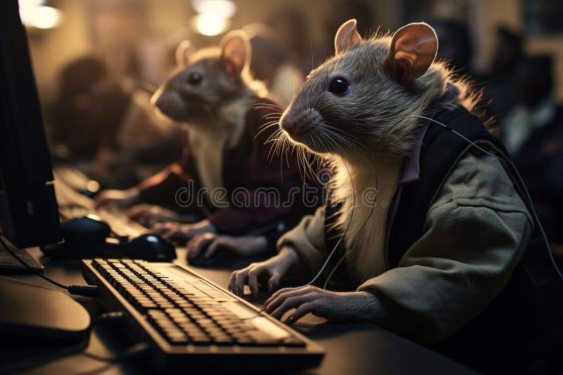 Rats Acting on Humans in Front of a Computer Stock Illustration ...