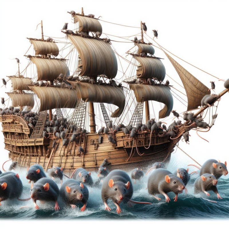Rats Fleeing from a Sailing Ship. Stock Photo - Image of colour ...