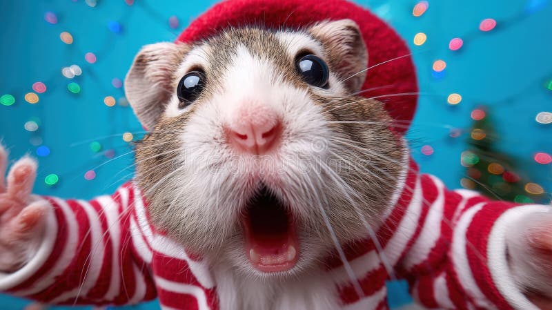 A Rats Wearing a Red and White Striped Outfit and a Red Hat Against a ...