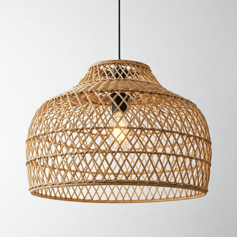 Rattan Pendant Ceiling Lamp, Front-facing Stock Image - Illustration of ...