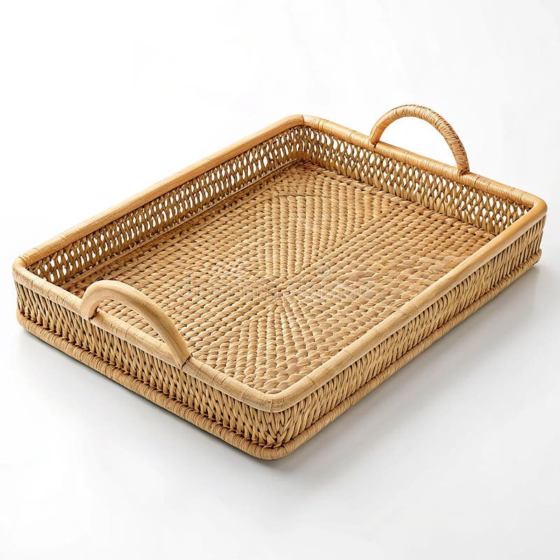 Rattan Wicker Tray with Handles Stock Illustration - Illustration of ...