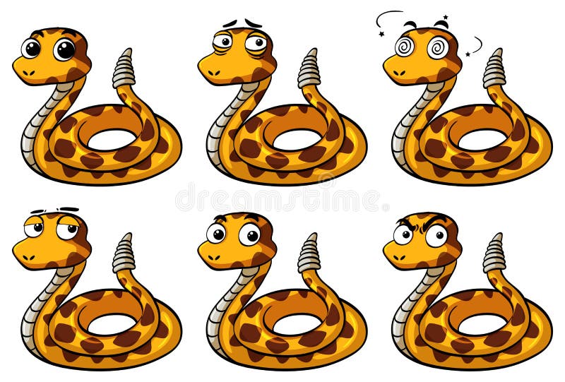 Rattle Snake with Different Facial Expressions Stock Vector ...