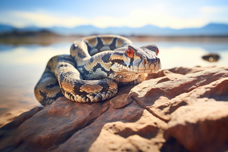 Rattlesnake Coiled on a Sunlit Rocky Surface Stock Image - Image of ...