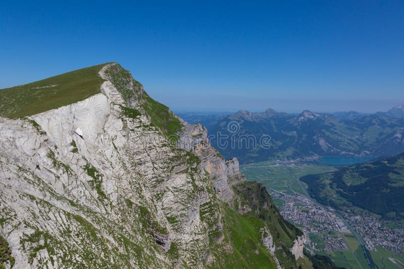 Rautispitz Summit, Blue Sky, Village of Naefels and Lake Walen Stock ...