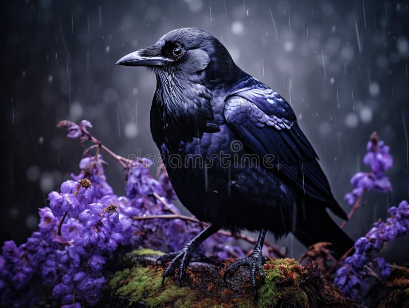 Raven stock illustration. Illustration of fantasy, flowers - 294991384