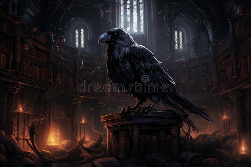 Raven Ancient Library Old. Generate Ai Stock Image - Image of antique ...