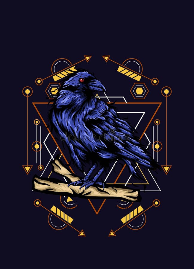 Raven, Bird Crow, Vector Illustration with Sacred Geometry Pattern ...