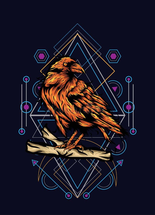Raven, Bird Crow, Vector Illustration with Sacred Geometry Pattern ...