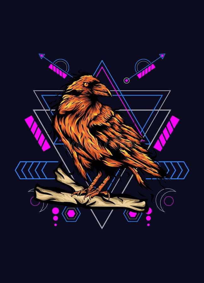 Raven, Bird Crow, Vector Illustration with Sacred Geometry Pattern ...