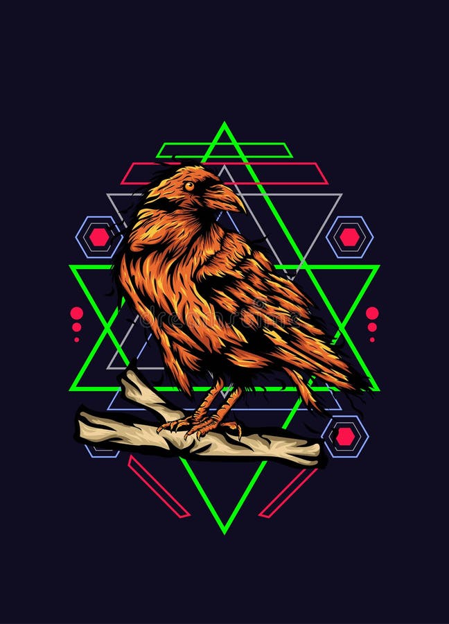 Raven, Bird Crow, Vector Illustration with Sacred Geometry Pattern ...