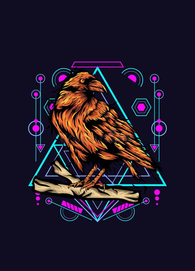 Raven, Bird Crow, Vector Illustration with Sacred Geometry Pattern ...