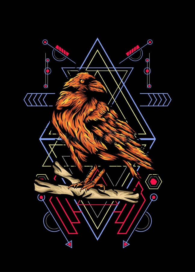 Raven, Bird Crow, Vector Illustration with Sacred Geometry Pattern ...