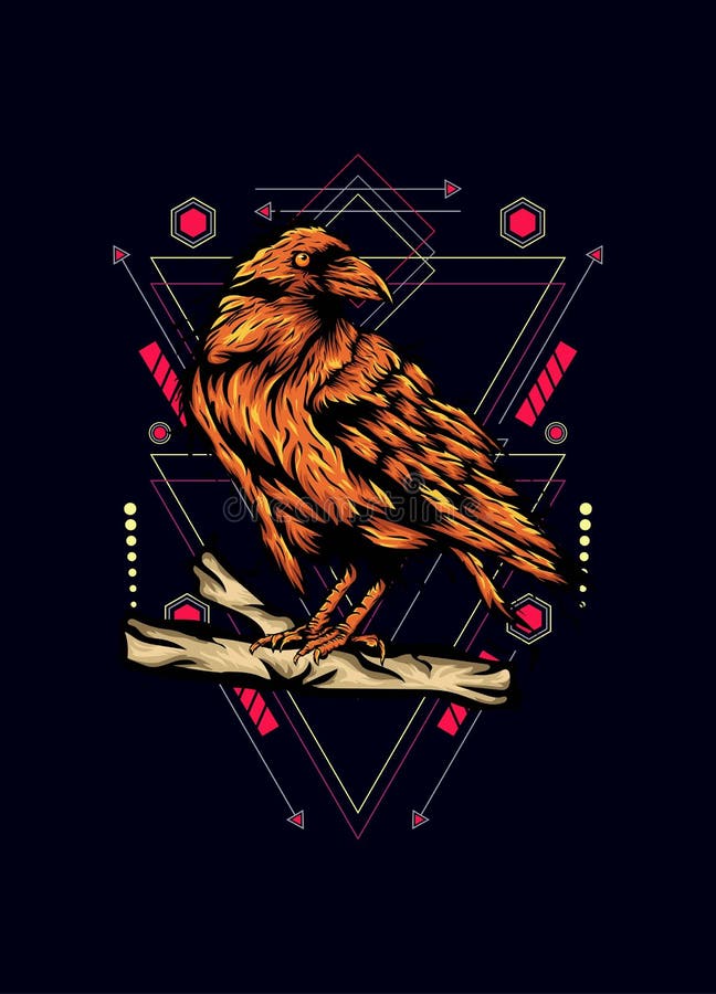 Raven, Bird Crow, Vector Illustration with Sacred Geometry Pattern ...