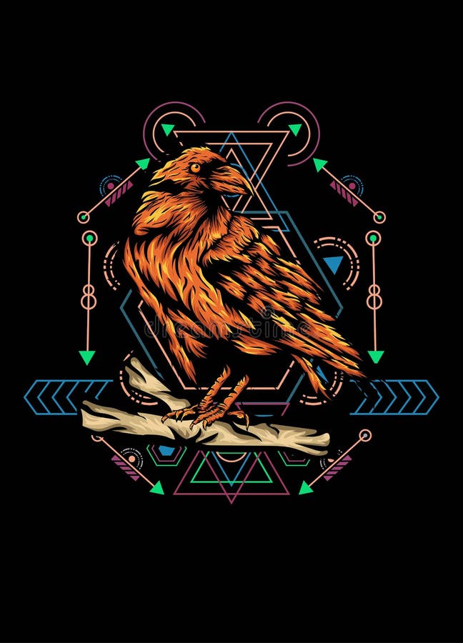 Raven, Bird Crow, Vector Illustration with Sacred Geometry Pattern ...