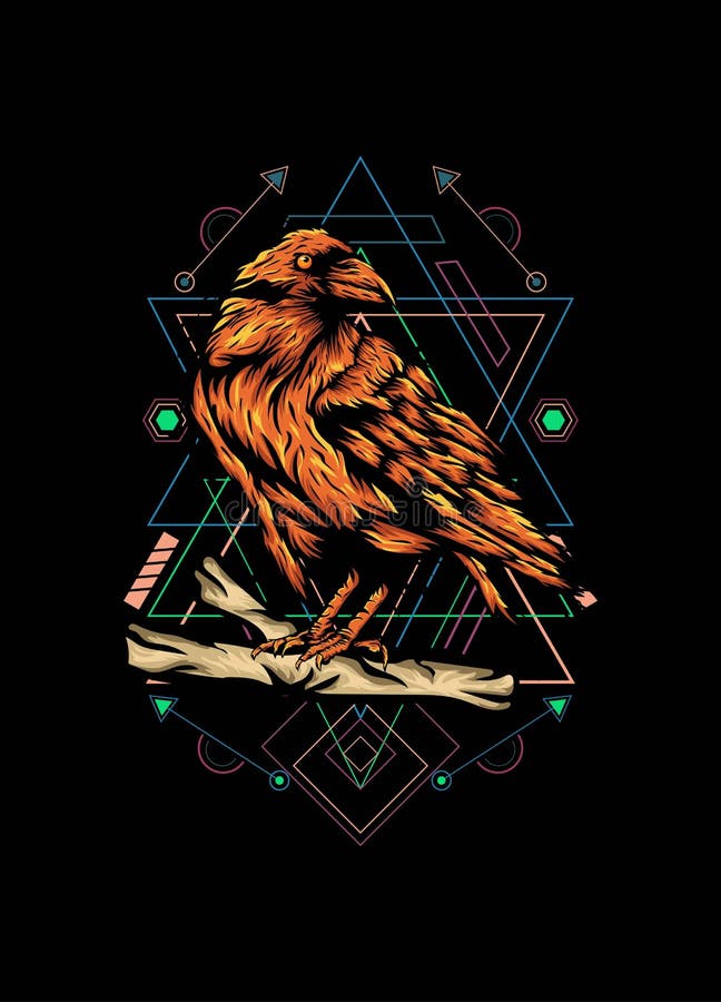 Raven, Bird Crow, Vector Illustration with Sacred Geometry Pattern ...