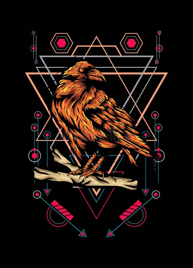 Raven, Bird Crow, Vector Illustration with Sacred Geometry Pattern ...
