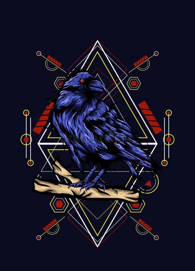 Raven, Bird Crow, Vector Illustration with Sacred Geometry Pattern ...