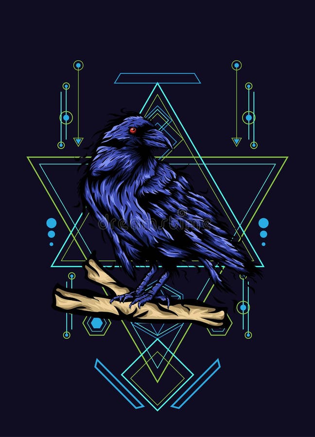 Raven, Bird Crow, Vector Illustration with Sacred Geometry Pattern ...