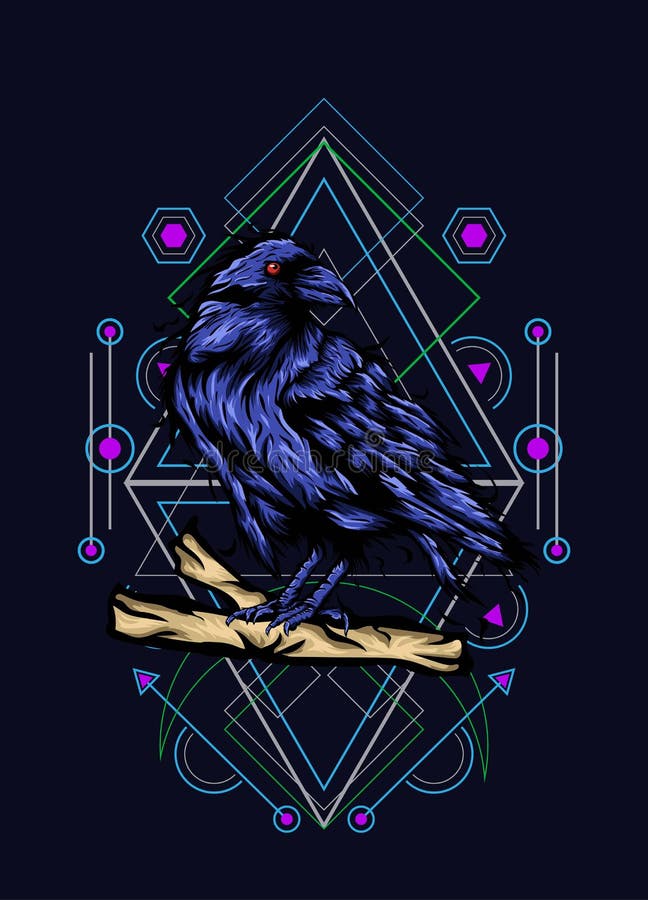 Raven, Bird Crow, Vector Illustration with Sacred Geometry Pattern ...