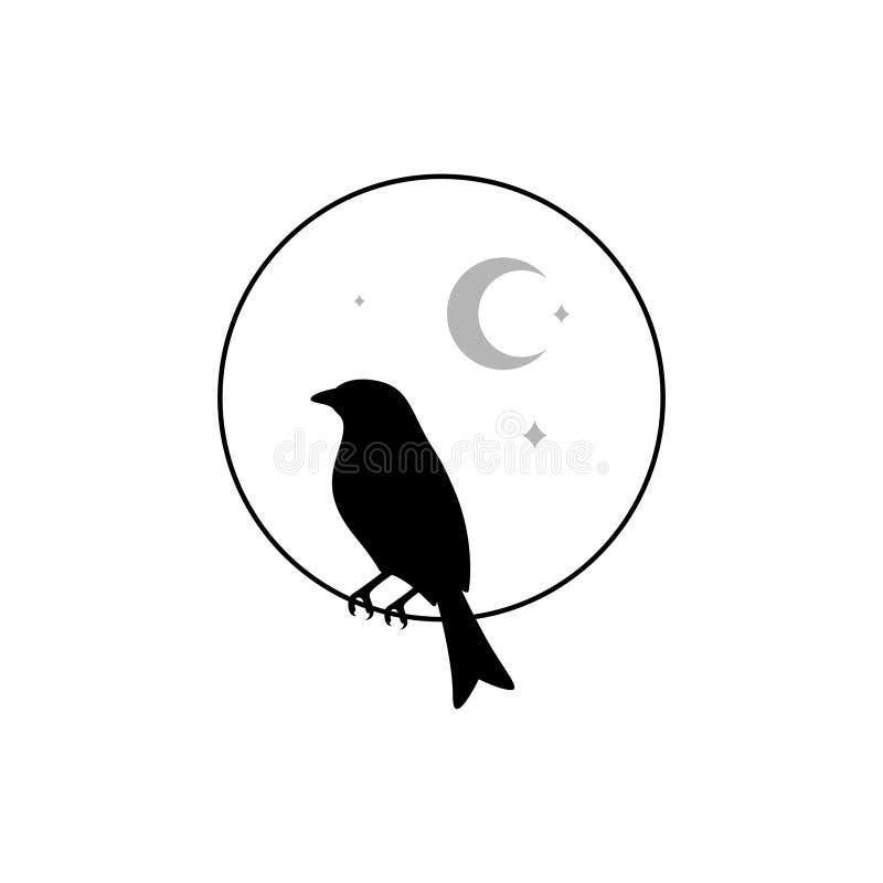 Raven Bird Perched Moon Night Logo Design Vector Stock Vector ...