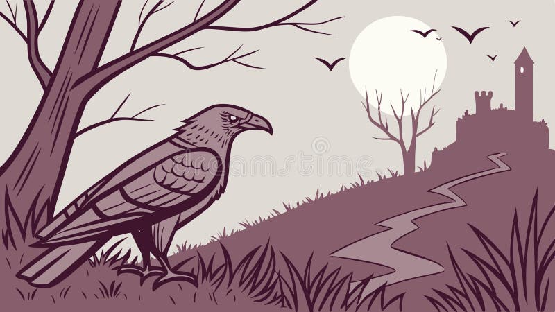 Raven on Branch in Rugged Landscape, Vector Art, Vector Design ...