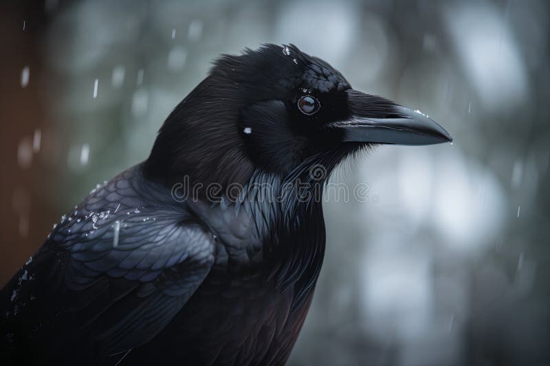 Raven (Corvus Corax) in the Rain. Close-up Stock Illustration ...