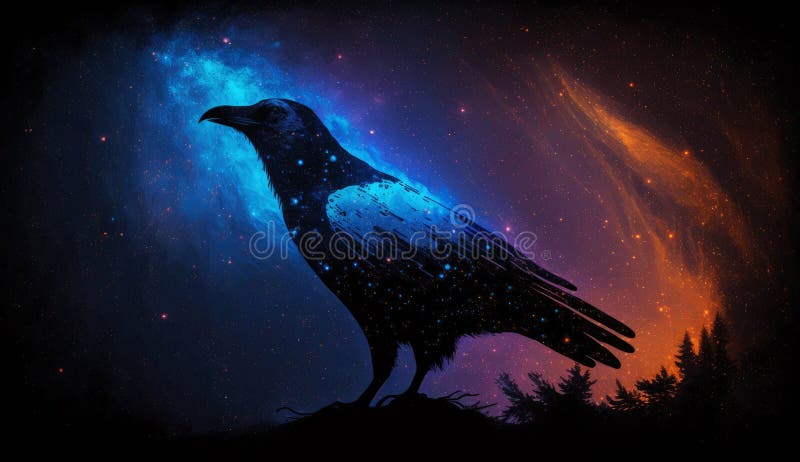 Raven in Cosmic Space. Gnerative Ai. Stock Illustration - Illustration ...