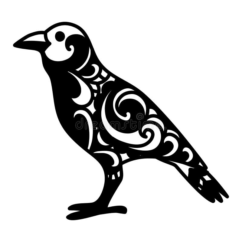 Raven or Crow Decorative Halloween Tribal Drawing with Ornaments Stock ...