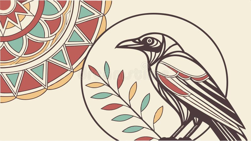 Raven or Crow Perched on a Bare Branch Illustration Vector Design ...