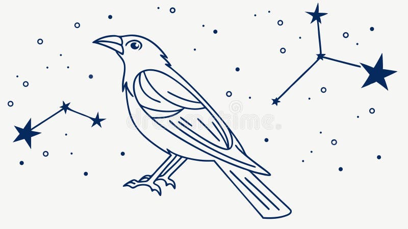 Raven or Crow Under a Starry Constellation Sky, Vector Design ...