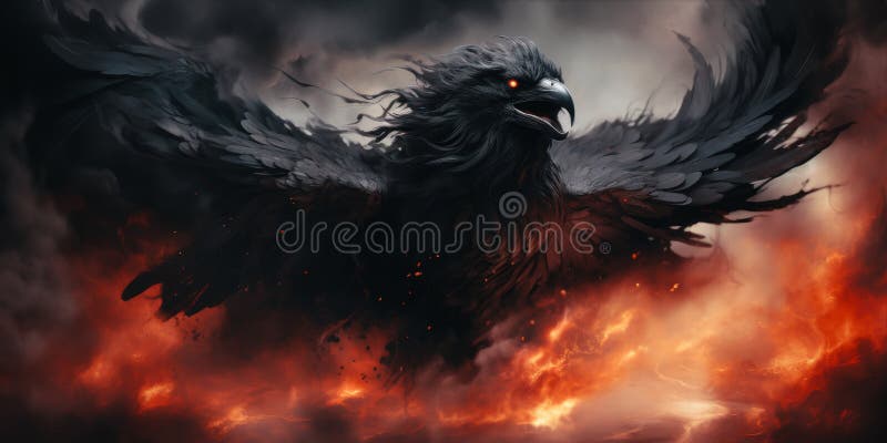 Raven in the Dark with Smoke and Fire Stock Illustration - Illustration ...