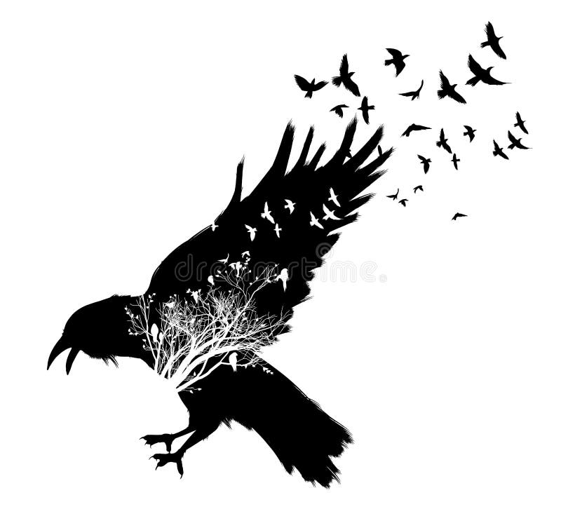 Flying Raven Bird Art