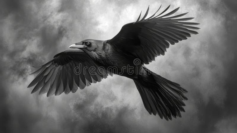 Raven in Flight Against a Dramatic Stormy Sky Stock Illustration ...