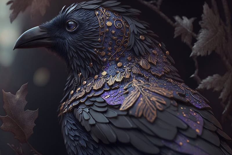 Raven Folk with Ornament Mystic Bird. Generative AI Stock Illustration ...