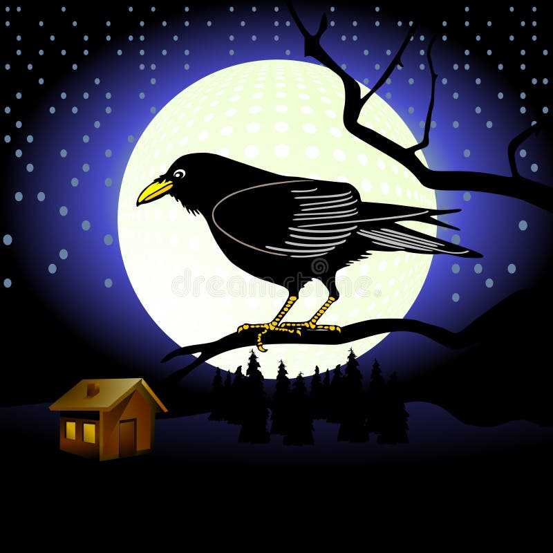 Raven and full moon stock vector. Illustration of feathers - 20871621