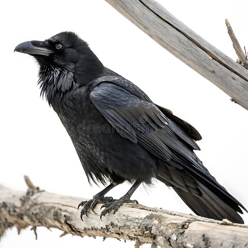 Raven with Glossy Black Plumage Sitting on a Branch, Showcasing Its ...