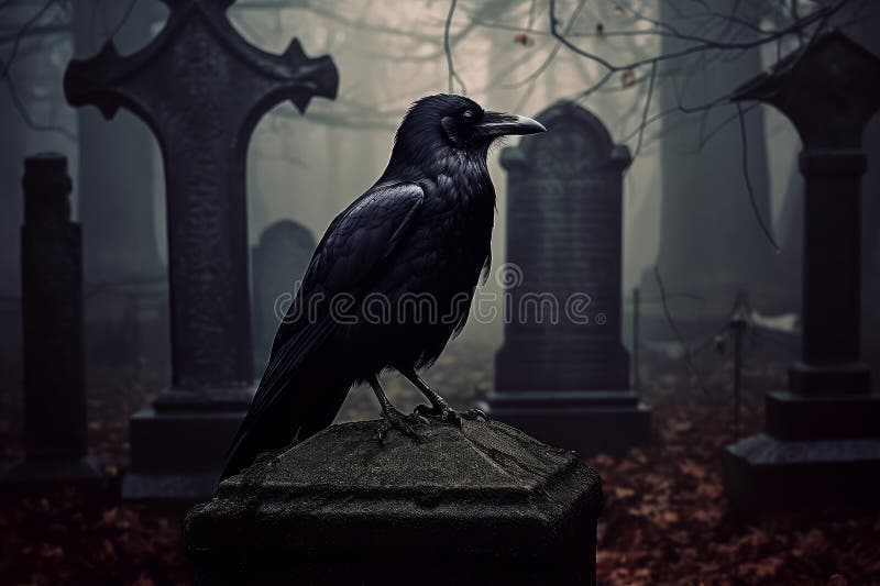 Raven Graveyard Fog Night. Generate Ai Stock Illustration ...