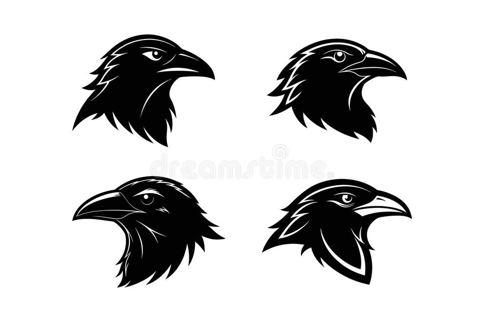 Raven Head Silhouette Icon Bundle. Stock Vector - Illustration of ...