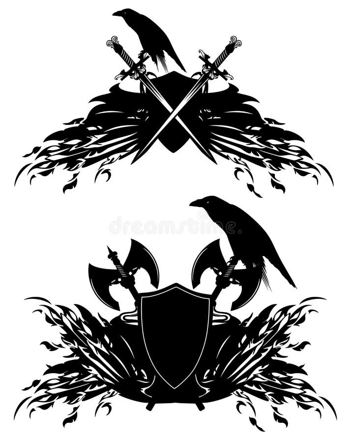 Raven heraldic shields stock vector. Illustration of design - 54929422
