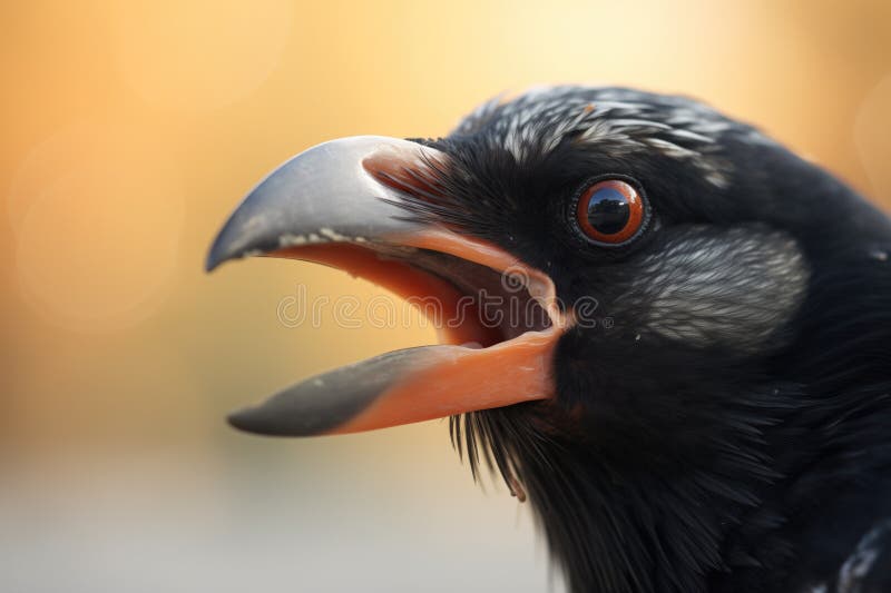 Raven with Open Beak Sitting on the Stone. Moose Stone with Black Bird ...