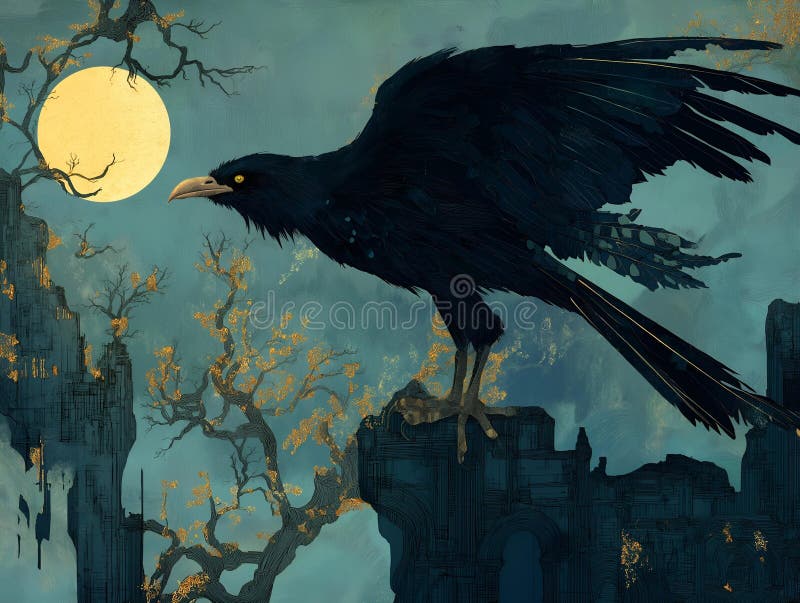 Raven, Moon, Night, Dark, Gothic Stock Illustration - Illustration of ...