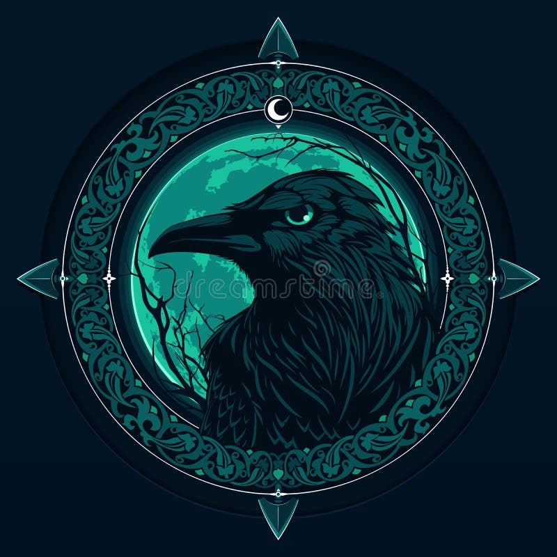 Raven on night background stock vector. Illustration of emblem - 103809284