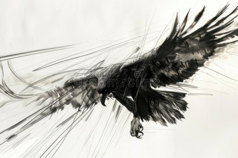 A Raven with Outstretched Wings Plummets through a Storm of Abstract ...