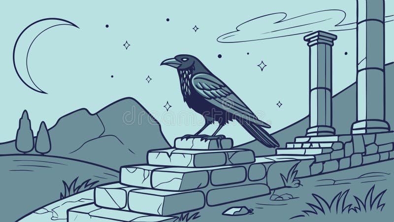 Raven Perched on Ancient Roman Ruins, Wisdom of the Ages, Vector Design ...